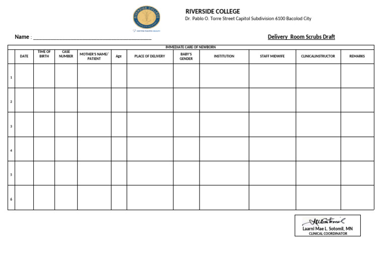 Midwifery Delivery Room Log | PDF