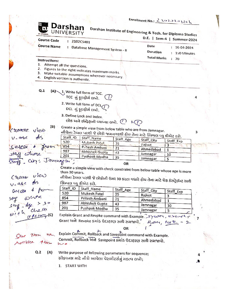 DBMS-II Old Paper | PDF