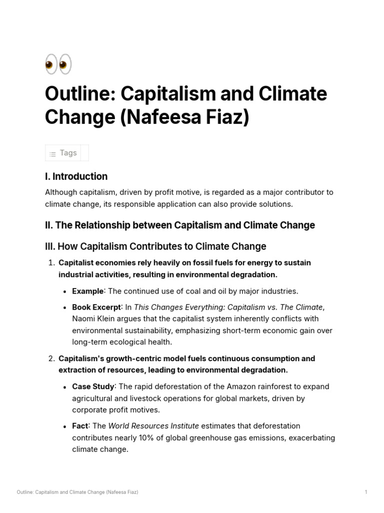 Outline Capitalism and Climate Change (Nafeesa Fiaz) | PDF ...