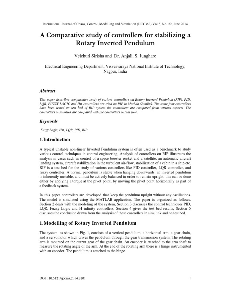 Comparative Study of Controllers for Rotary Inverted Pendulum | PDF ...
