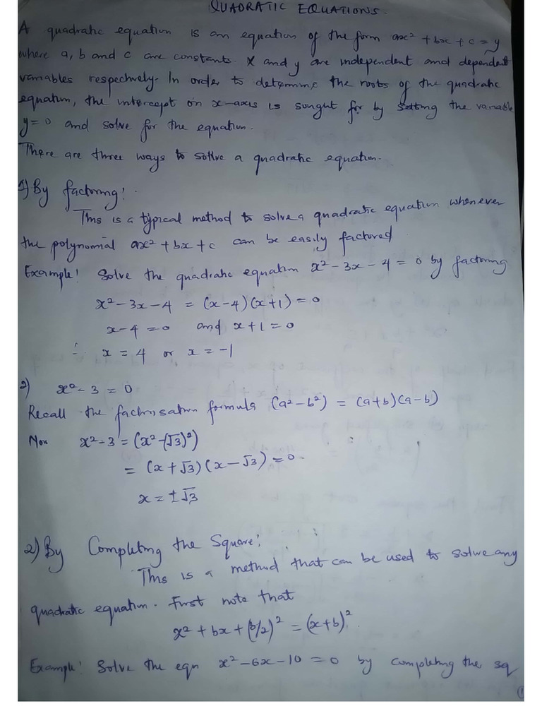 Quadratic Eqn Note 1 | PDF