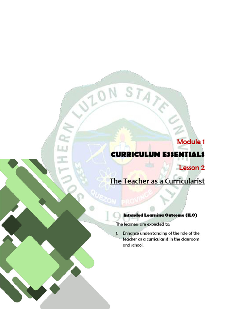 Module 1 Lesson 2 - The Teacher As Curricularist | PDF | Curriculum | Teachers