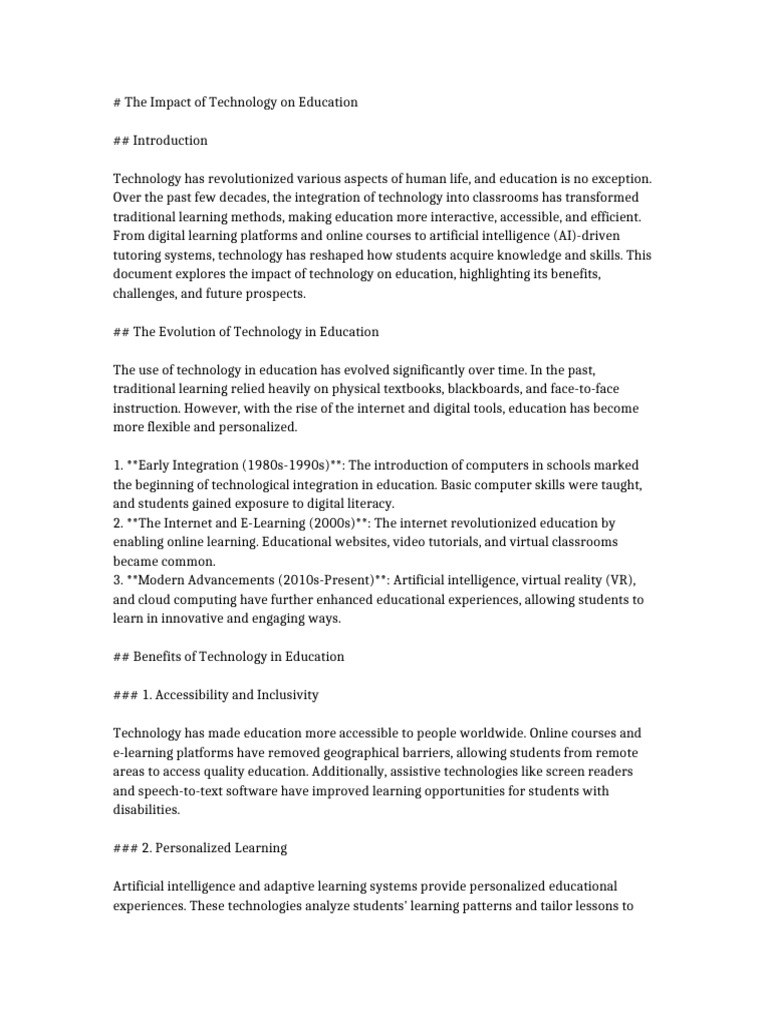 Impact of Technology On Education | PDF | Educational Technology | Learning