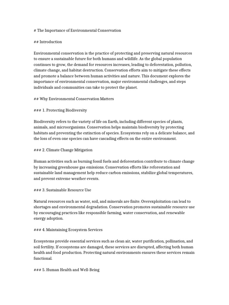 Importance of Environmental Conservation | PDF | Conservation Biology ...