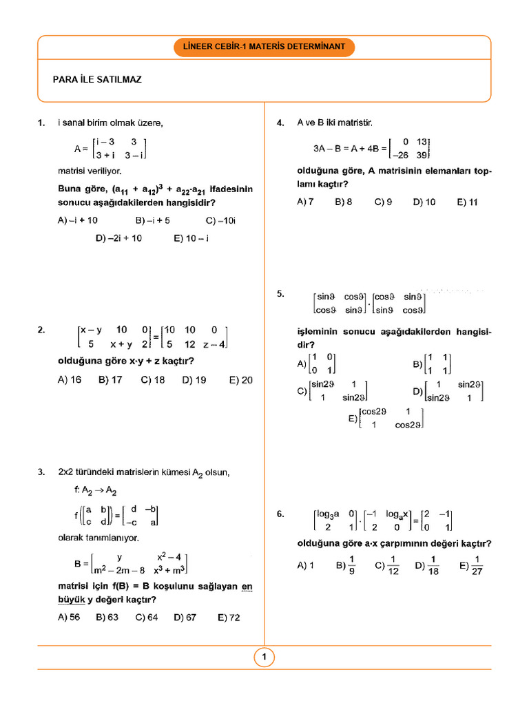 Lineer Cebir | PDF