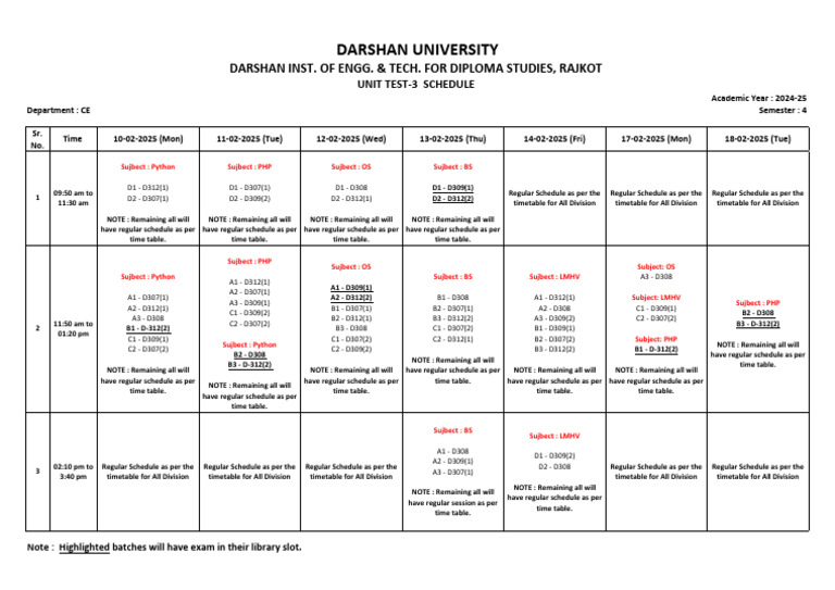 LMHV Unit Test Schedule 2025 | PDF