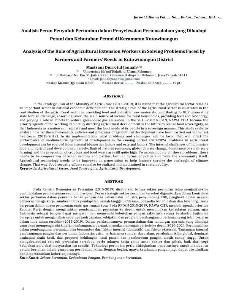 Analisis Peran Penyuluh Pertanian Dalam Penyelesaian Permasalahan Yang Dihadapi Petani Dan ...