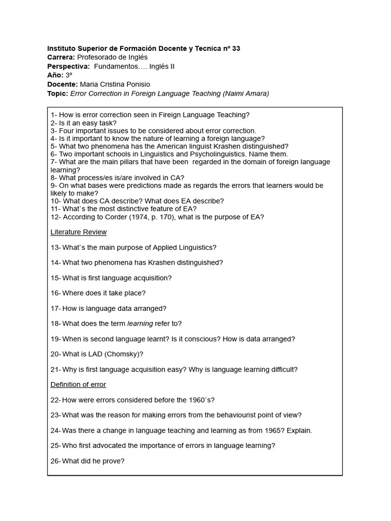 Error Correction in Language Teaching | PDF | Second Language Acquisition | Applied Linguistics