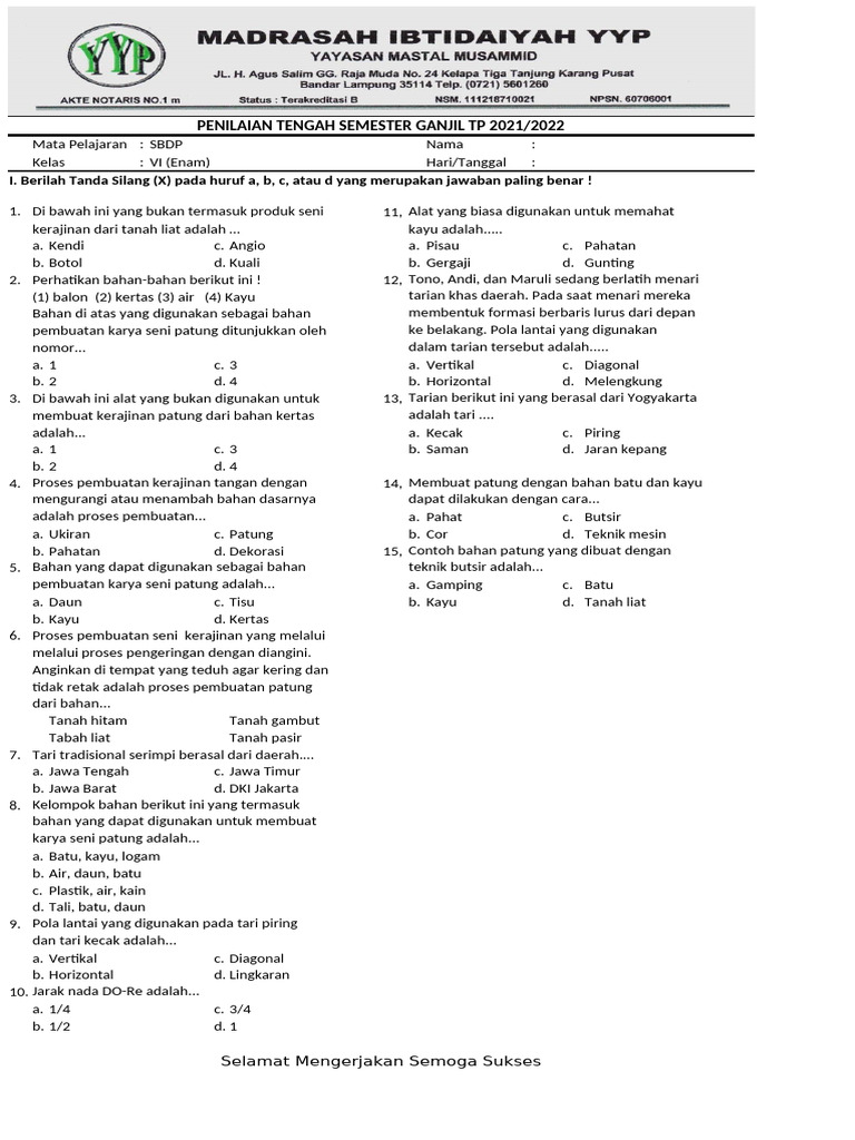Soal PTS SBDP (2021-2022) | PDF