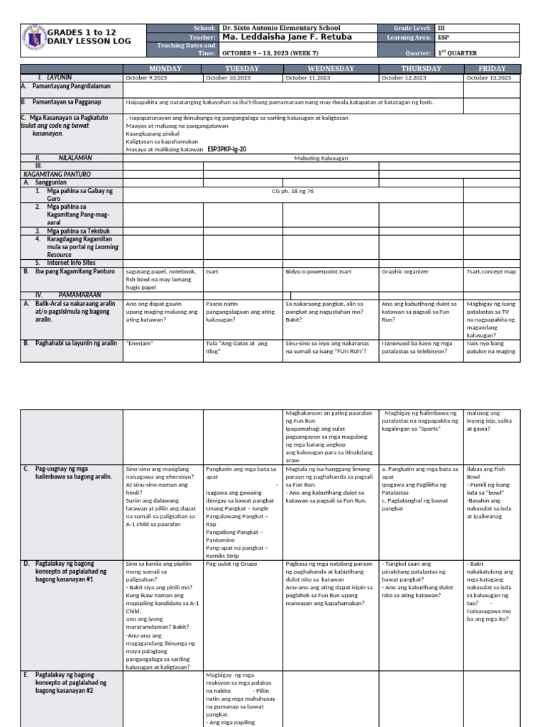 DLL - Esp 3 - Q1 - W7 | PDF