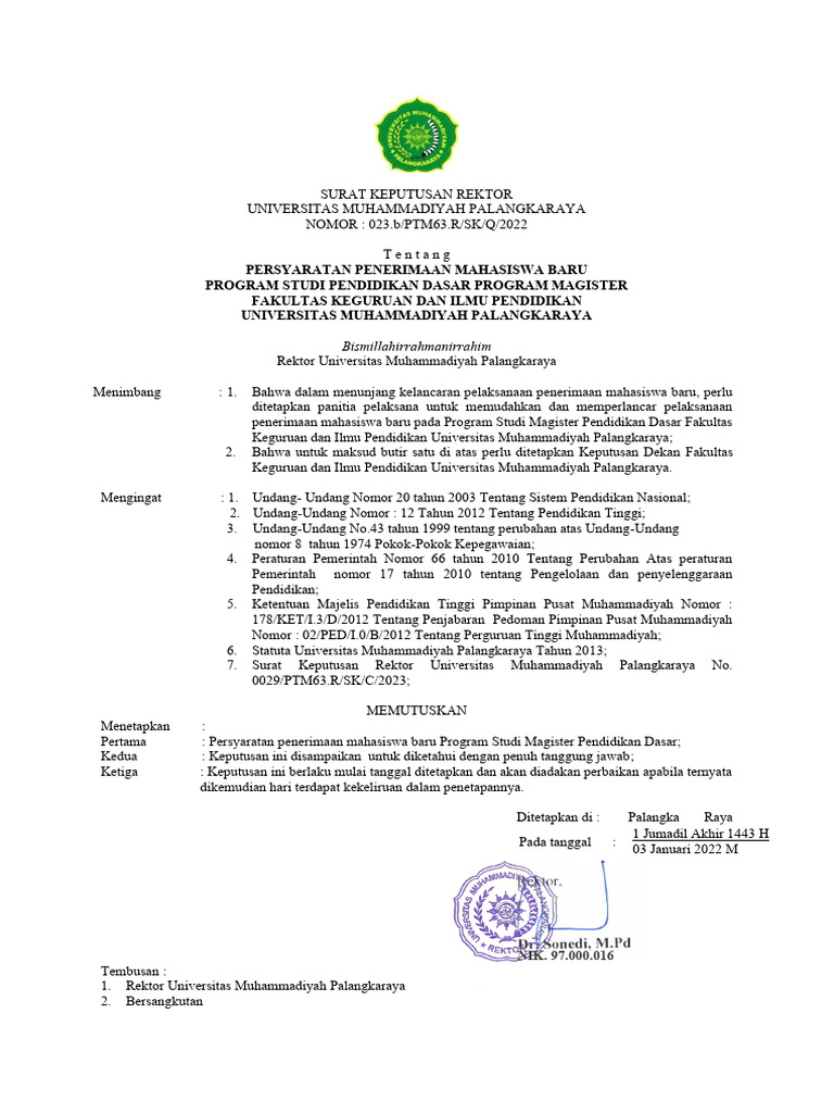 SK-Rektor-penerimaan-mahasiswa-baru-20232024 | PDF