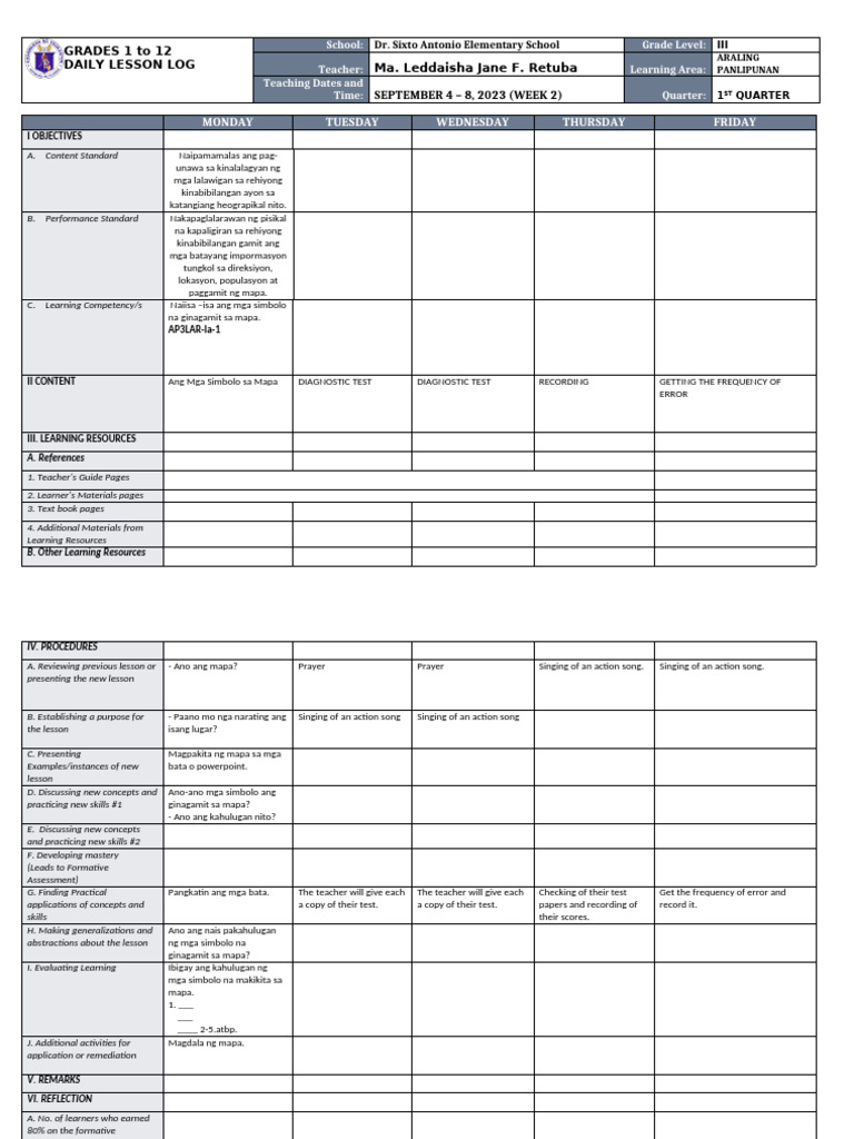 DLL - Araling Panlipunan 3 - Q1 - W2 | PDF | Learning | Behavior Modification