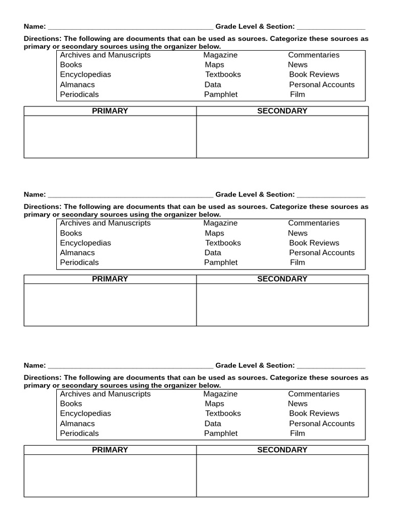 Categorizing Primary vs. Secondary Sources | PDF