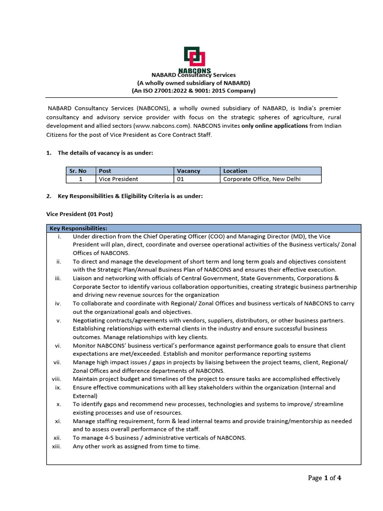 NABCONS Vice President Job Vacancy | PDF | Strategic Planning | Employment