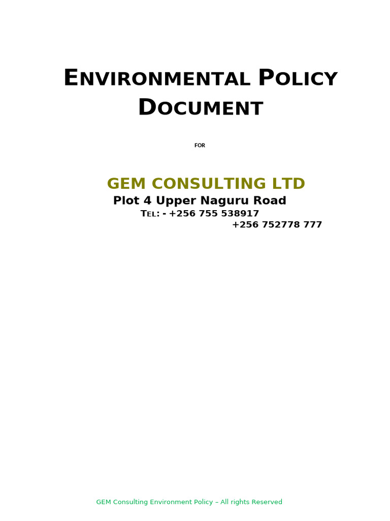 GEM Consulting Environmental Policy | PDF | Natural Environment ...