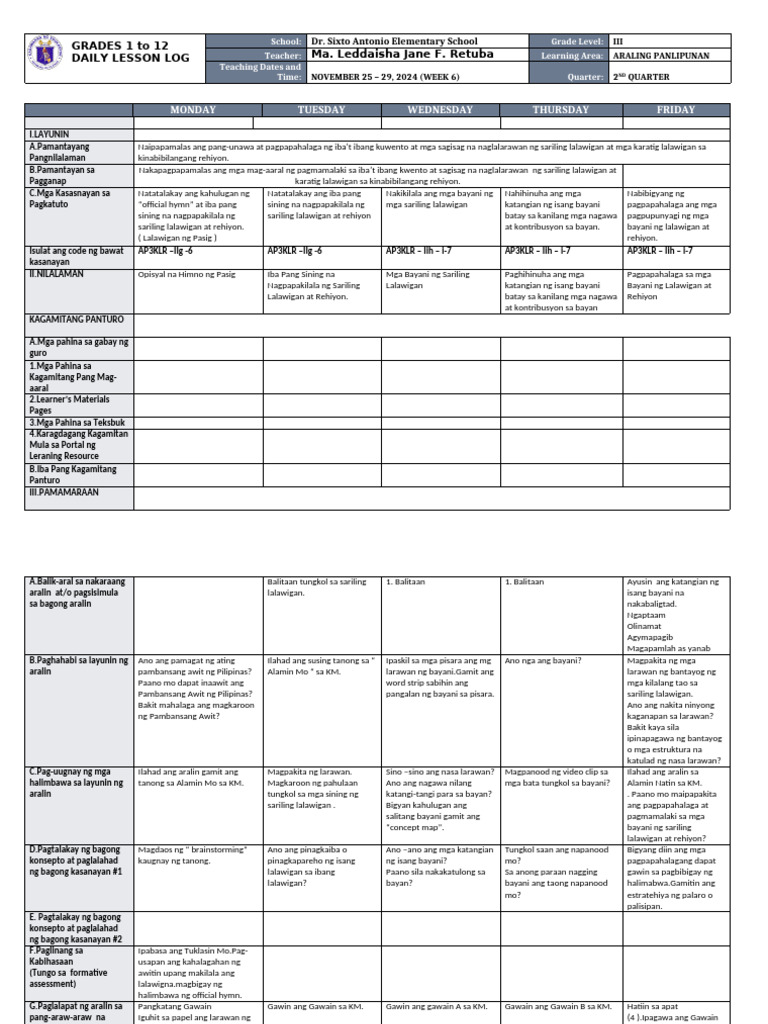 DLL_ARALING PANLIPUNAN 3_Q2_W6 | PDF