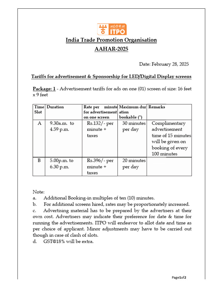 India AAHAR-2025 Ad Tariffs Guide | PDF