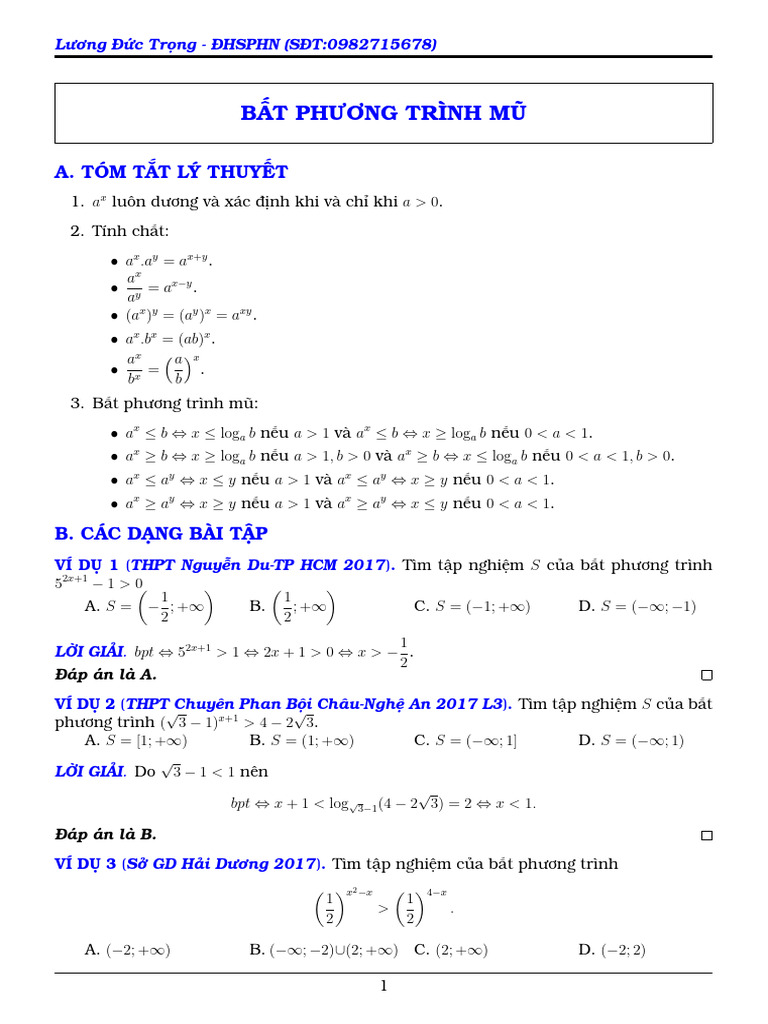 Bat Phuong Trinh Mu Version 2 GV | PDF
