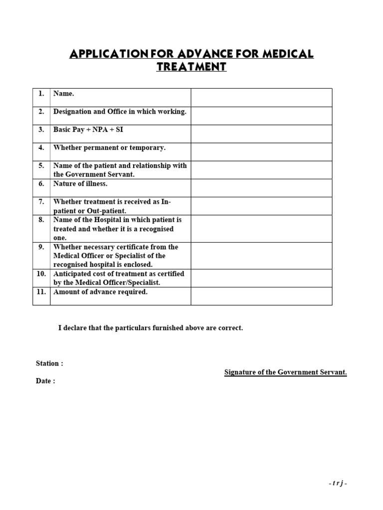 Application for Medical Treatment Advance | PDF