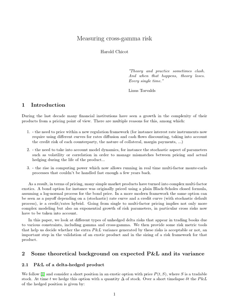 Measuring Cross-Gamma Risk | PDF | Greeks (Finance) | Hedge (Finance)