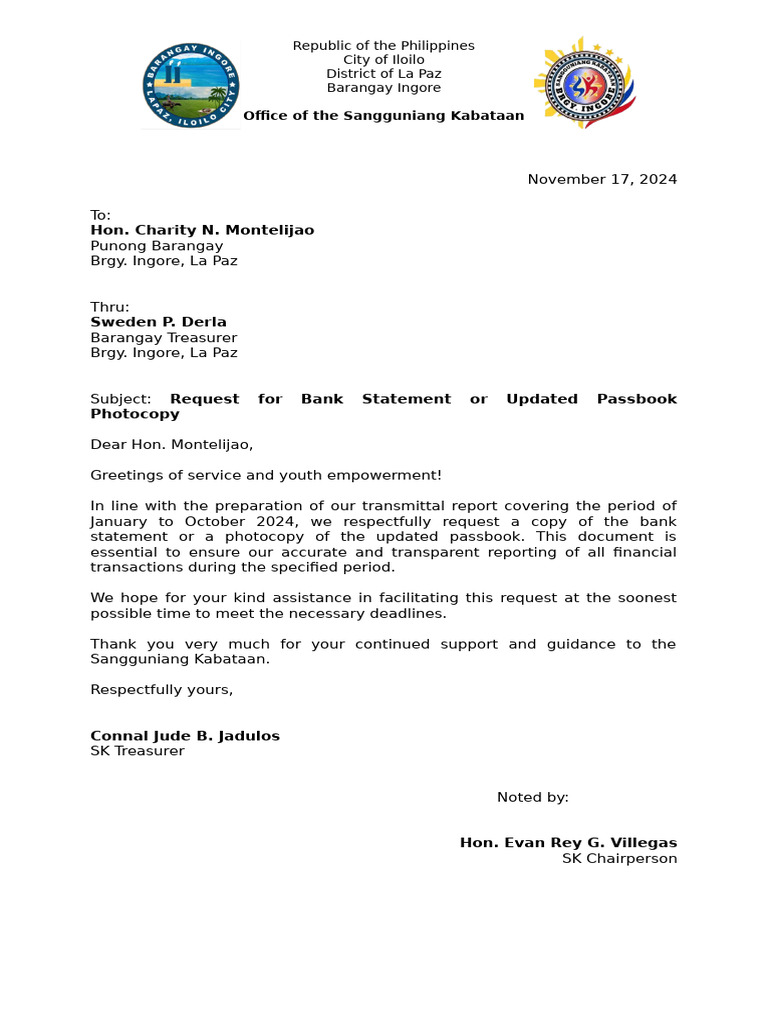 Req Letter of Bank Statement | PDF