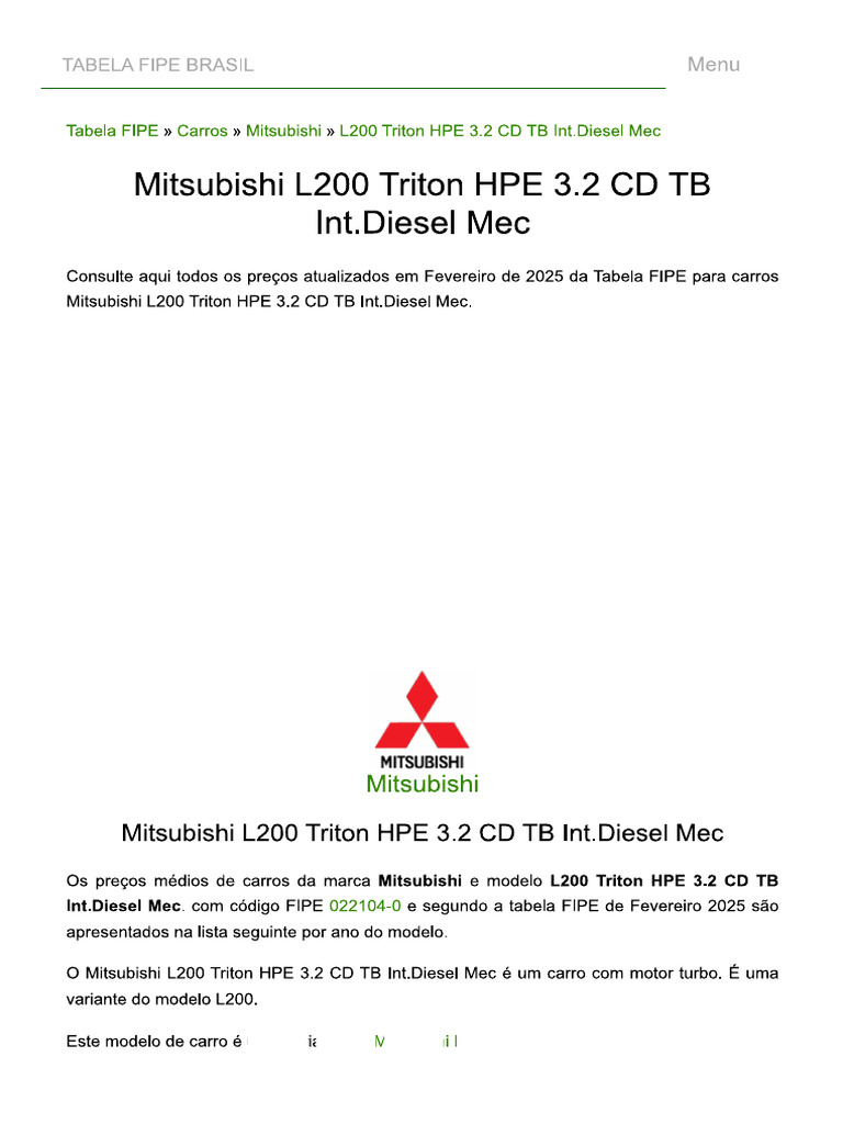 Tabela Fipe - Tripon | PDF