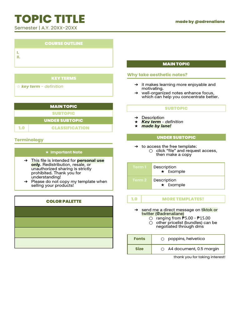 (Matcha) Gdocs Template by @adrenaliane | PDF | Typefaces | Printing