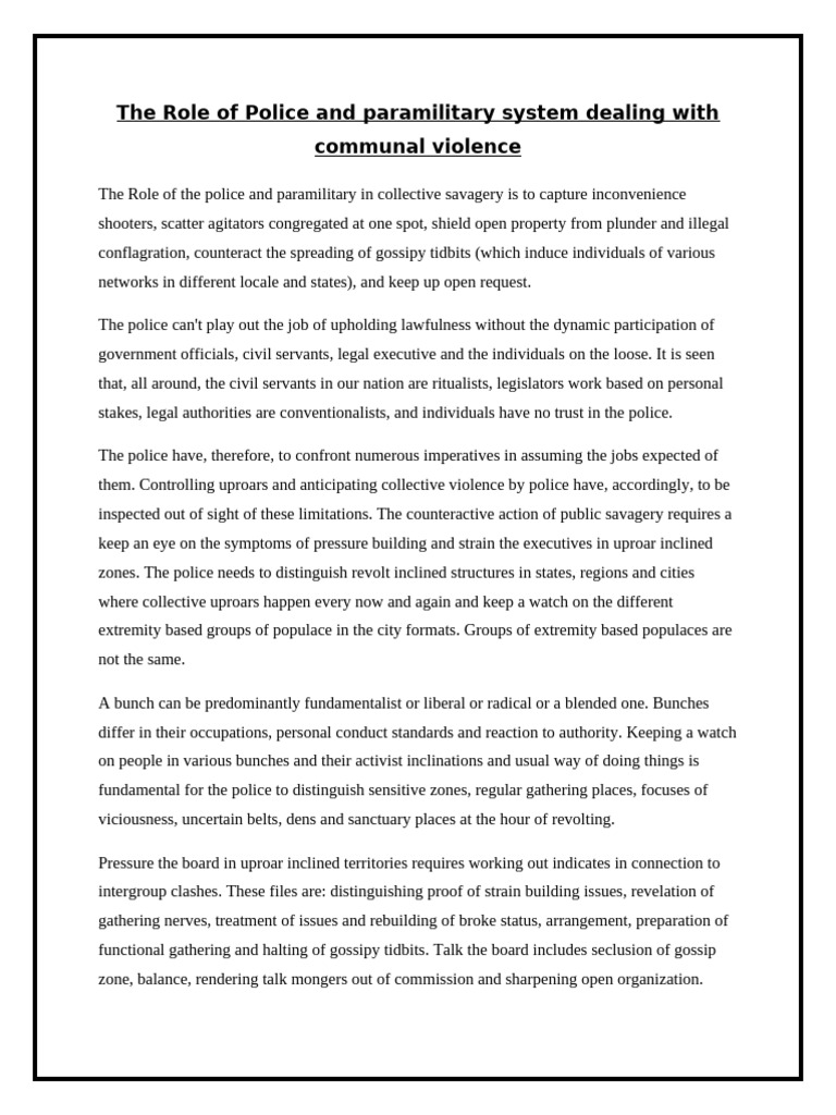 The Role of Police and Paramilitary System Dealing With Communal ...