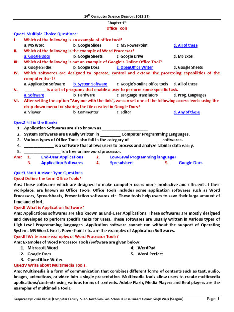 10th CS-E CH1 2022-23 | PDF | Software | Microsoft Word