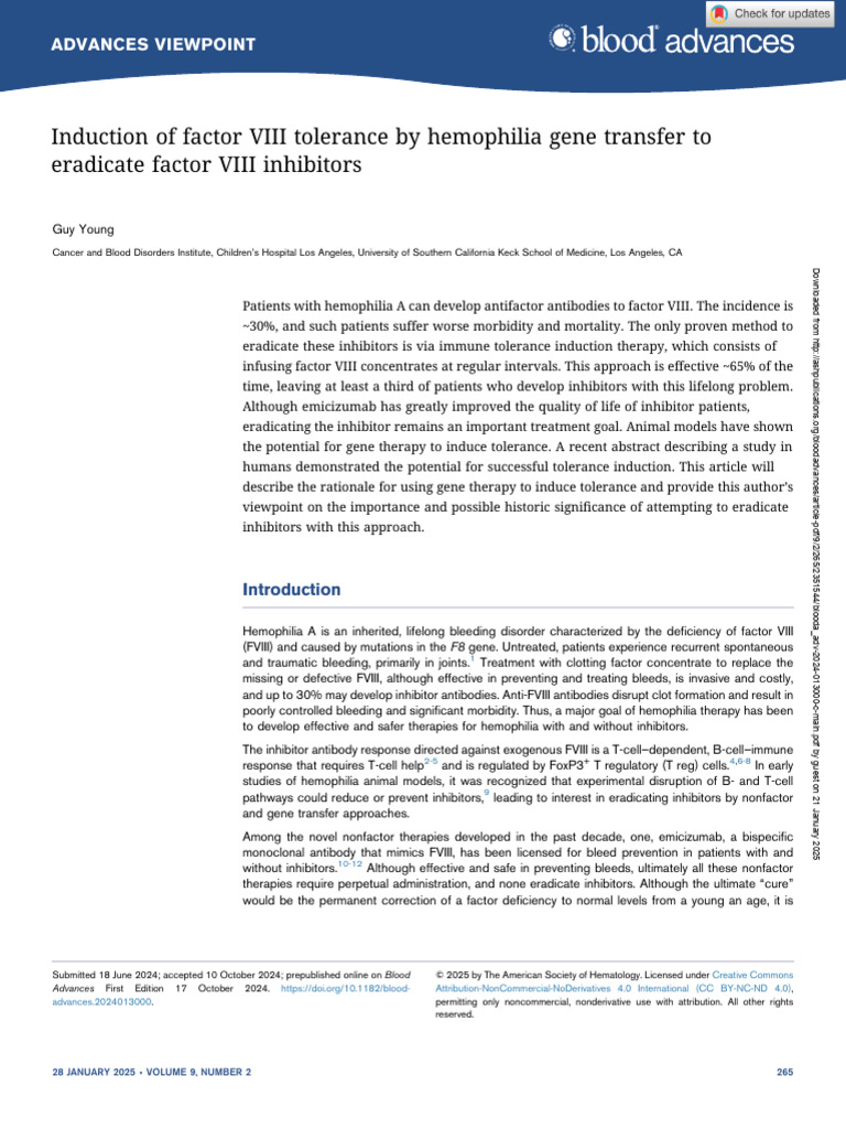 Induction of Factor VIII Tolerance by Hemophilia Gene Transfer To | PDF ...