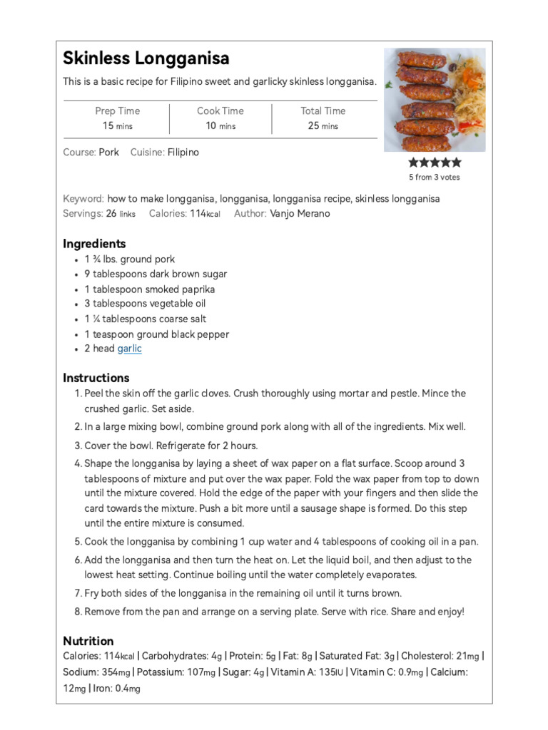 Easy Skinless Longganisa Recipe | PDF
