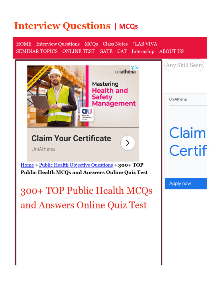 Public Health MCQs and Answers Guide | PDF | Uterus | Demography