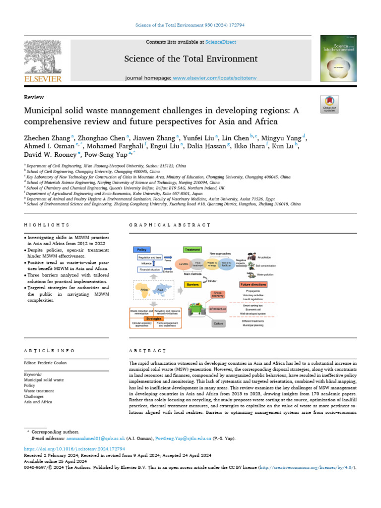 Municipal Solid Waste Management Challenges in Developing Regions - A ...