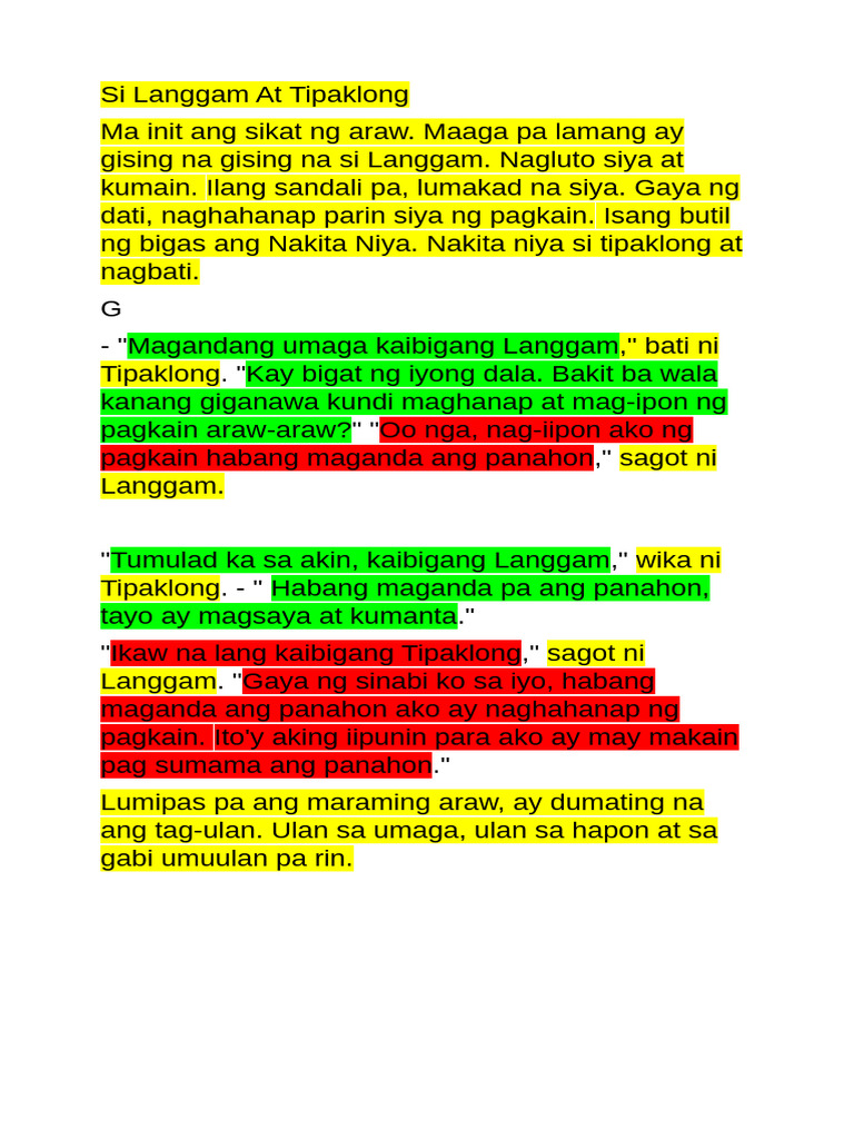 Si Langgam at Tipaklong | PDF