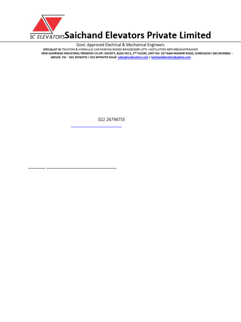 Revised Saichand Quotation For Passenger Elevator | PDF | Elevator | Taxes
