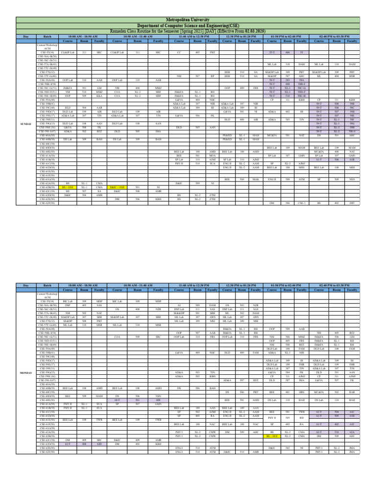 Ramadan Class Routine CSE (DAY) - EF 02 03 25 | PDF | Computer Engineering | Computing