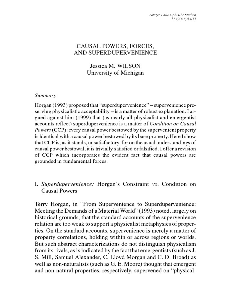Causal Powers and Superdupervenience Analysis | PDF | Causality | Force