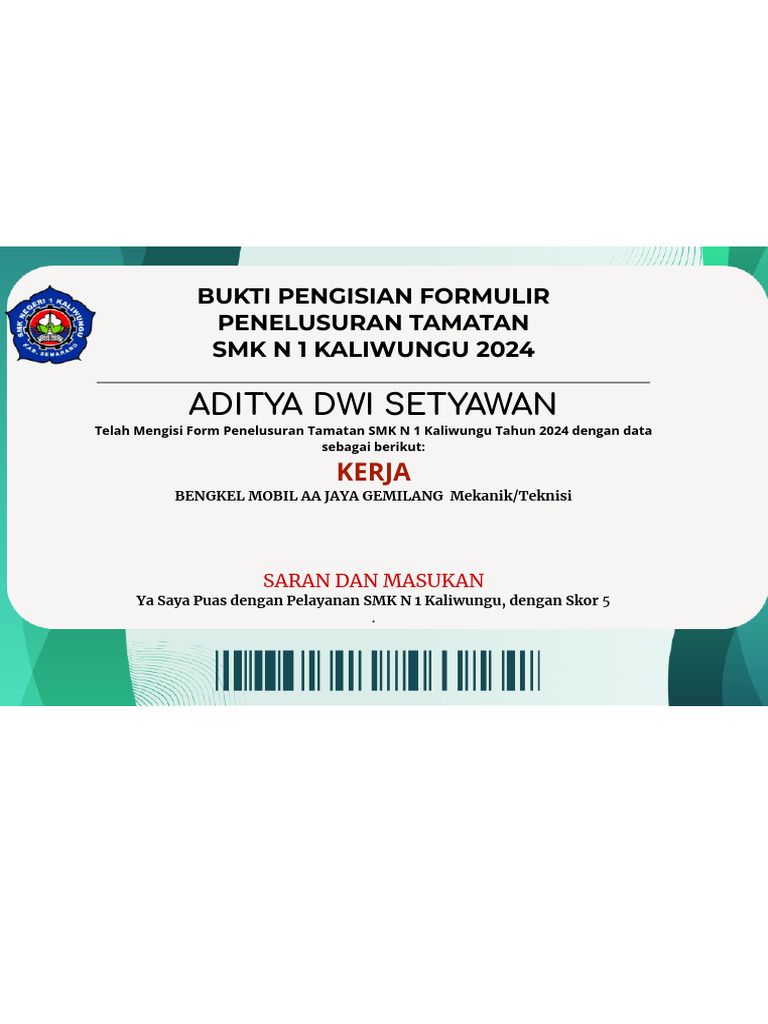 Bukti Pengisian TS ADITYA DWI SETYAWAN | PDF