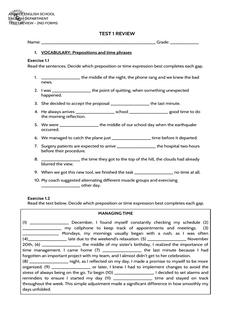 2nd Form English Test Review Guide | PDF