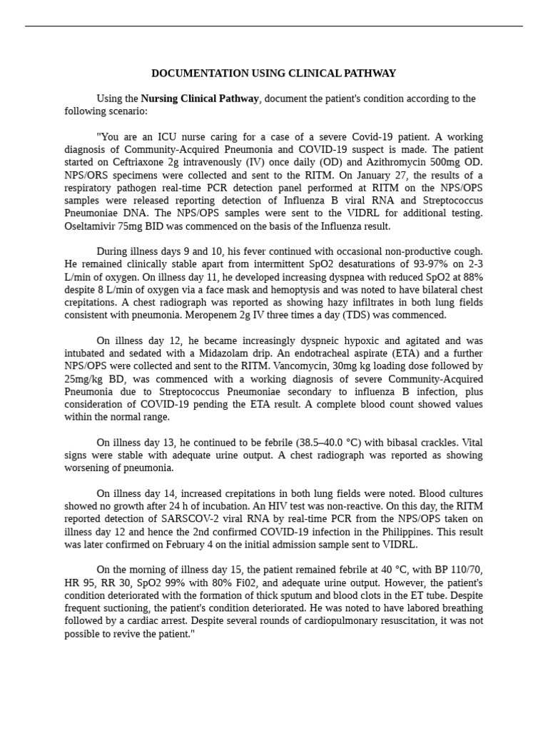 ACTIVITY Documentation Using Clinical Pathway.docx | PDF | Pneumonia | Medical Specialties