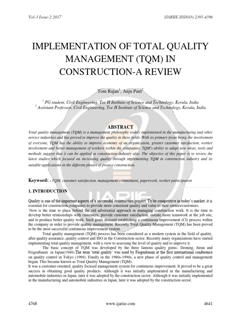 Implementation of Total Quality Manageme | PDF | Quality Management ...