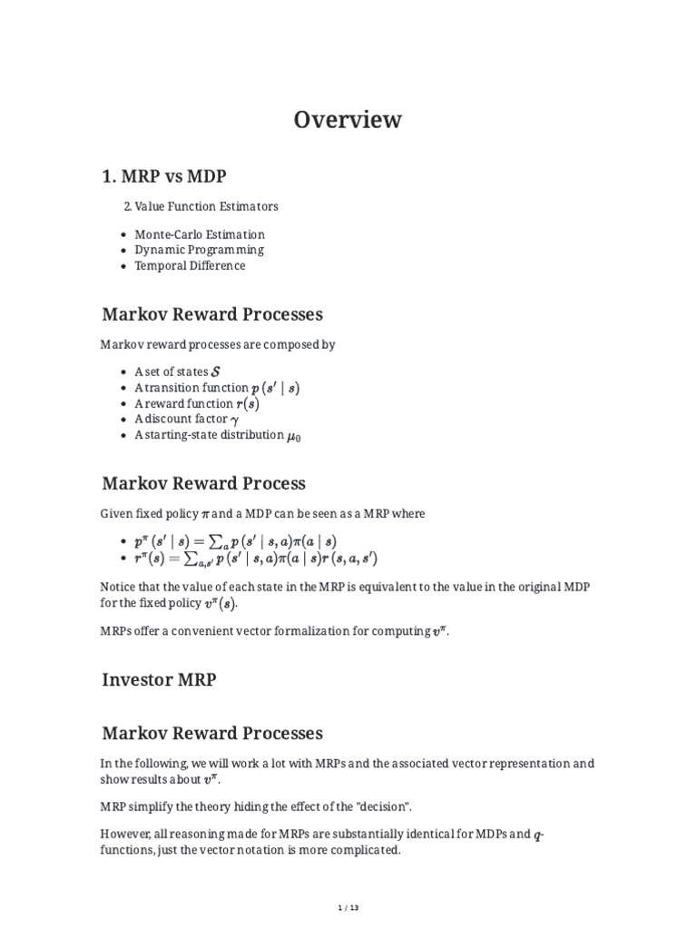 11 ML Reinforcement Learning Prediction | PDF | Dynamic Programming | Estimator