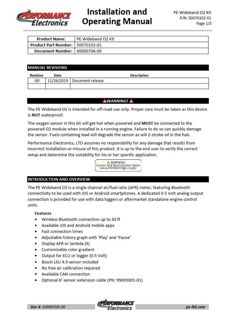 PE Wideband O2 Kit Installation Manual | PDF | Manufactured Goods ...