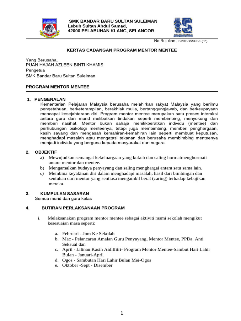 Kertas Cadangan-Program Mento Mentee | PDF