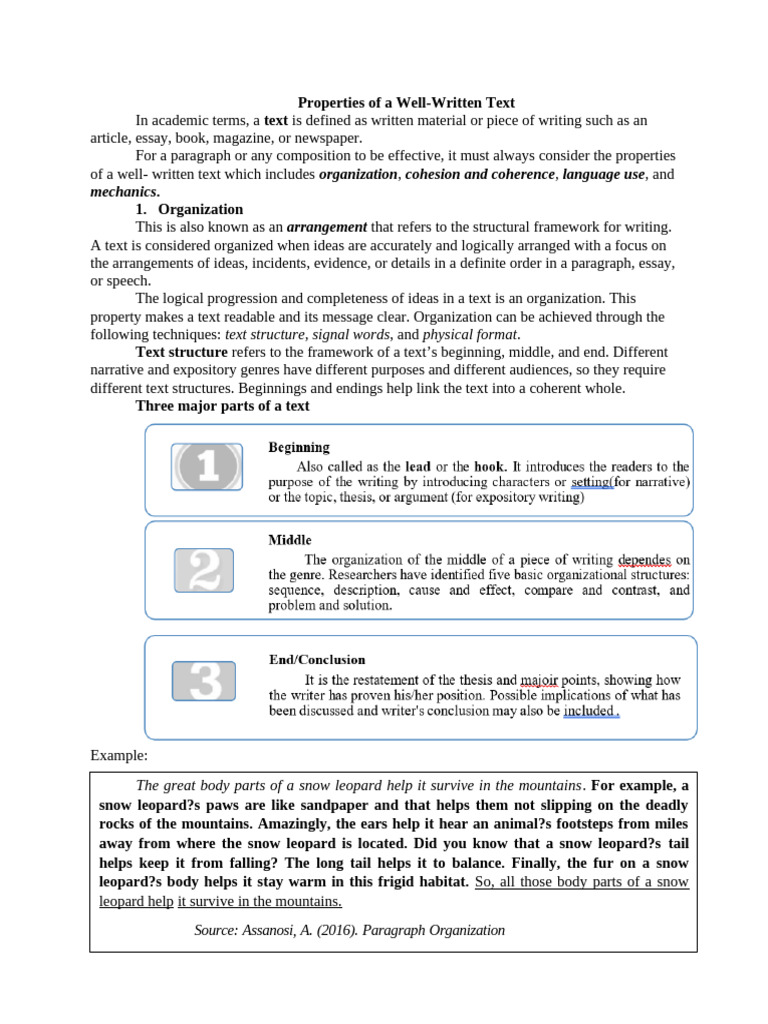 Handout For Properties of A Well Written Text | PDF | Bracket | Language Mechanics