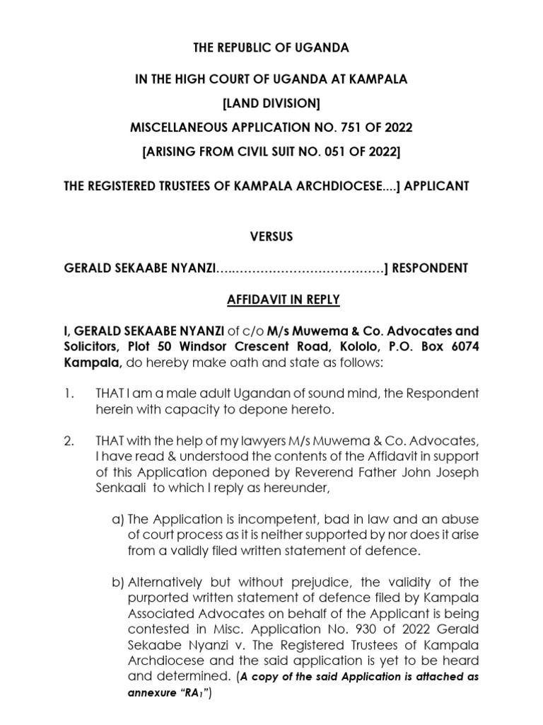 Affidavit in Reply To A Chamber Summons Application | PDF | Lawsuit ...