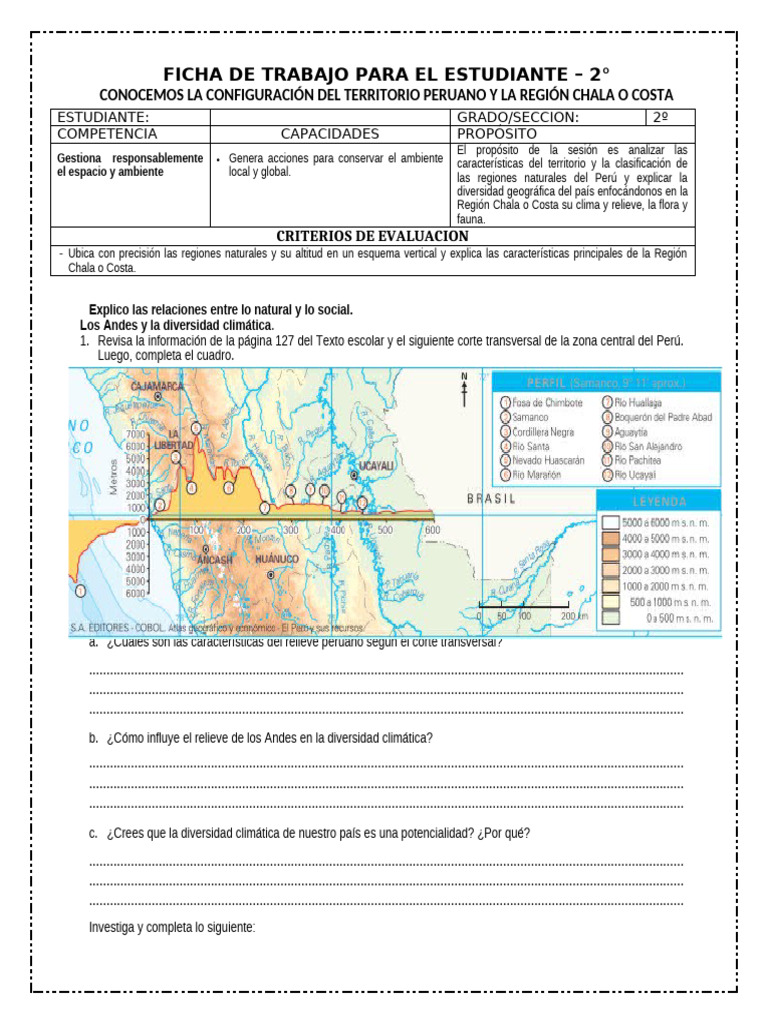 Unidad 3 - Ficha Sem 1 - CC - SS 2° | PDF | Perú | Andes