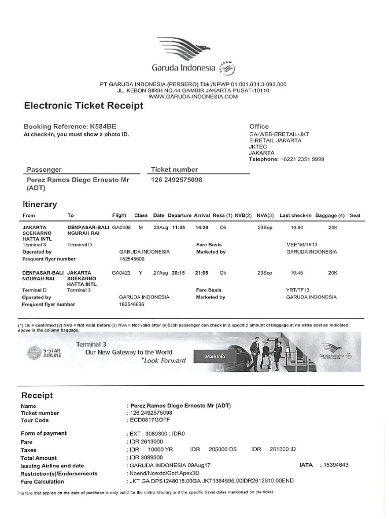 Electronic Ticket Receipt: G Ud I N | PDF