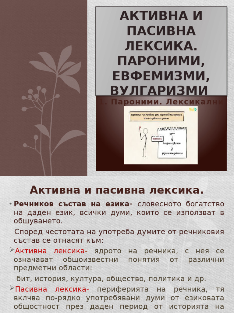 Aktivna I Pasivna Leksika 1 Urok | PDF