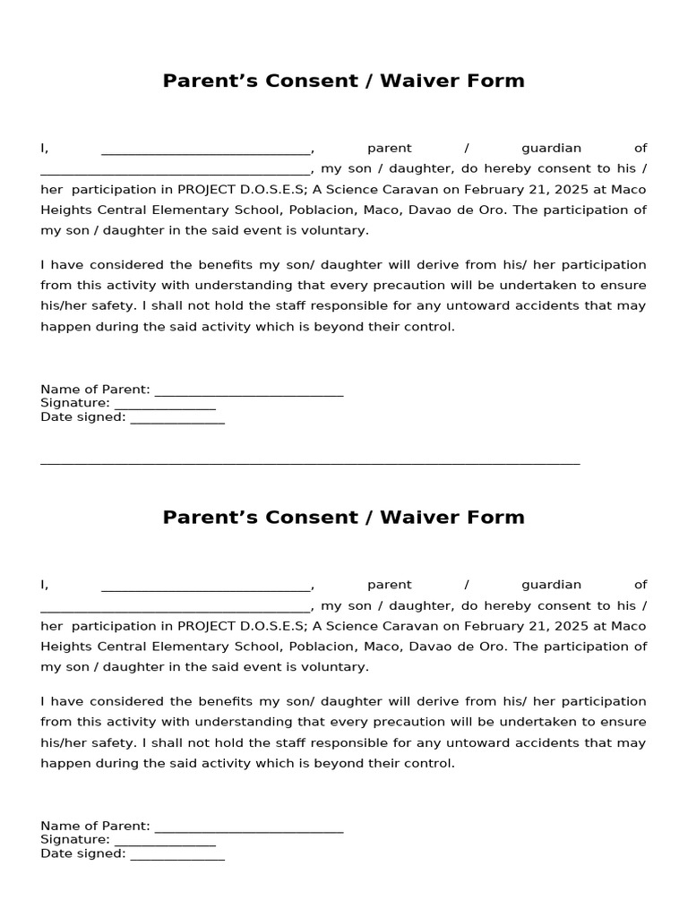 Parent Consent for Science Caravan | PDF